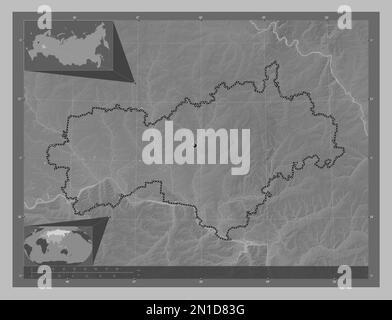 Mariy-El, republic of Russia. Grayscale elevation map with lakes and ...