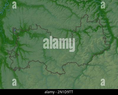 Mordovia, republic of Russia. Colored elevation map with lakes and ...