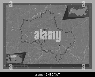 Moskva, region of Russia. Bilevel elevation map with lakes and rivers ...