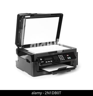 Open paper tray of an office printer with paper inside, ready for ...