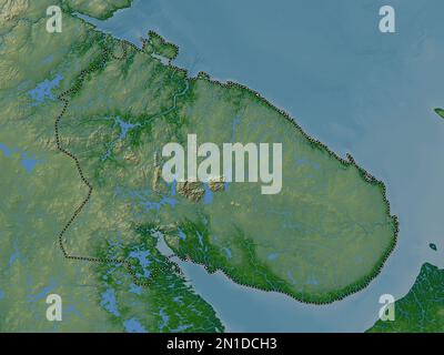 Murmansk, region of Russia. Colored elevation map with lakes and rivers ...
