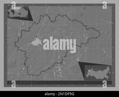 Novgorod, region of Russia. Bilevel elevation map with lakes and rivers ...