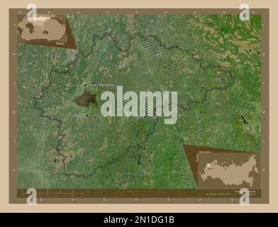 Novgorod, region of Russia. Low resolution satellite map. Locations of ...