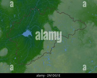 Novgorod, region of Russia. Colored elevation map with lakes and rivers ...