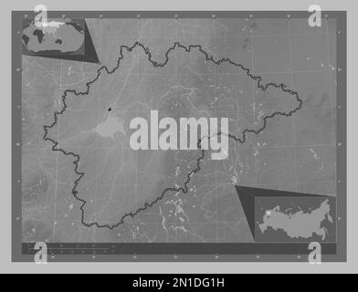 Novgorod, region of Russia. Grayscale elevation map with lakes and ...