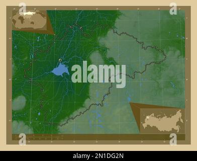 Novgorod, region of Russia. Colored elevation map with lakes and rivers ...