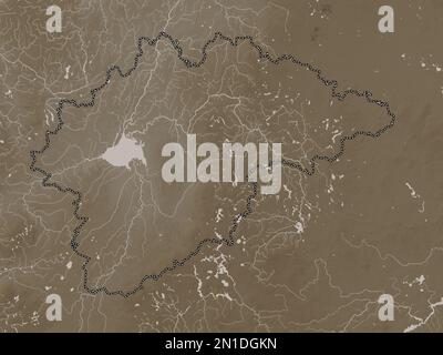 Novgorod, region of Russia. Colored elevation map with lakes and rivers ...