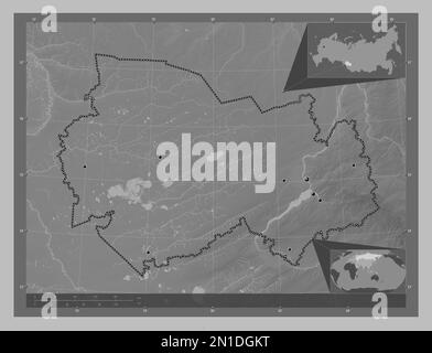 Novosibirsk, region of Russia. Grayscale elevation map with lakes and ...