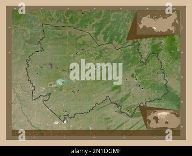 Novosibirsk, region of Russia. Low resolution satellite map. Corner ...