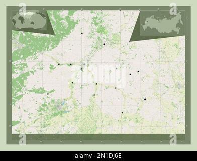 Orel, region of Russia. Open Street Map. Corner auxiliary location maps ...