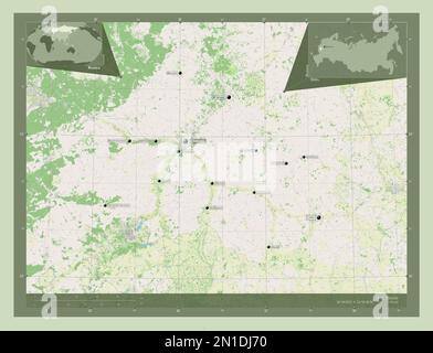 Orel, region of Russia. Open Street Map. Locations of major cities of ...