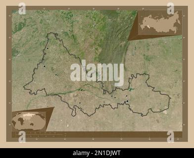Orenburg, region of Russia. Low resolution satellite map. Locations and ...