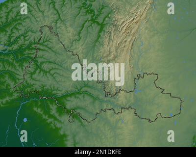 Orenburg, region of Russia. Colored elevation map with lakes and rivers ...