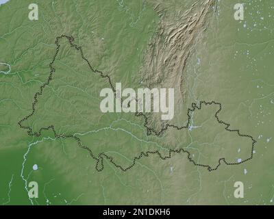 Orenburg, region of Russia. Colored elevation map with lakes and rivers ...