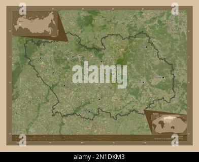Penza, region of Russia. Low resolution satellite map. Locations of ...