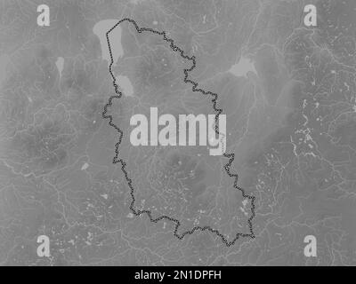 Pskov, region of Russia. Grayscale elevation map with lakes and rivers ...