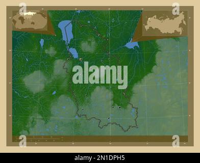 Pskov, region of Russia. Colored elevation map with lakes and rivers ...