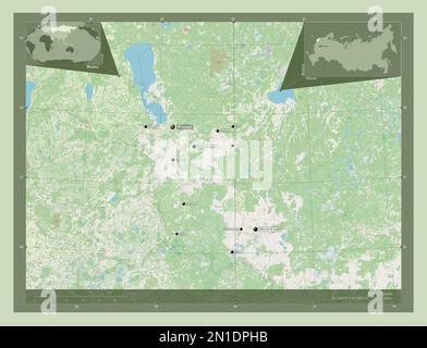 Pskov, region of Russia. Open Street Map. Locations of major cities of ...