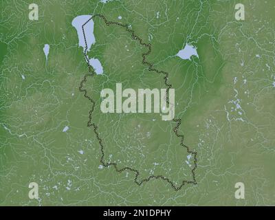 Pskov, region of Russia. Colored elevation map with lakes and rivers ...