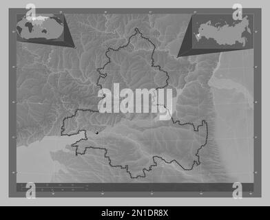 Rostov, region of Russia. Grayscale elevation map with lakes and rivers ...