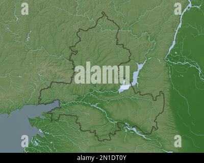 Rostov, region of Russia. Colored elevation map with lakes and rivers ...