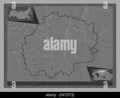 Ryazan', region of Russia. Bilevel elevation map with lakes and rivers ...