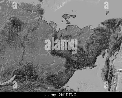 Sakha, republic of Russia. Bilevel elevation map with lakes and rivers ...