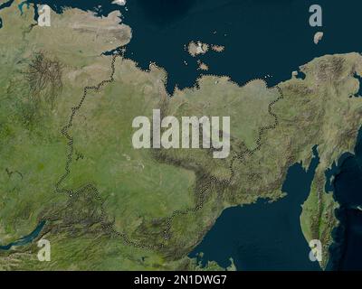 Sakha, republic of Russia. Low resolution satellite map. Locations and ...