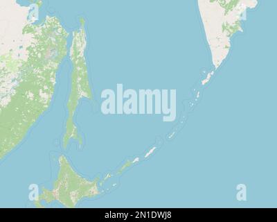 Sakhalin, region of Russia. Open Street Map. Locations of major cities ...