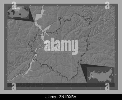 Samara, region of Russia. Bilevel elevation map with lakes and rivers ...