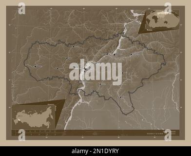 Saratov, region of Russia. Colored elevation map with lakes and rivers ...