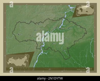 Saratov, region of Russia. Colored elevation map with lakes and rivers ...