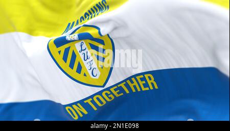 The Leeds United flag waving in the wind Stock Photo - Alamy