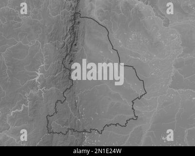 Sverdlovsk, region of Russia. Grayscale elevation map with lakes and ...