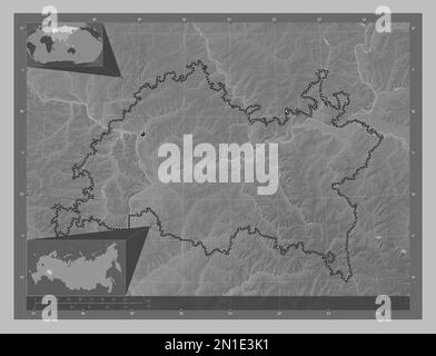 Tatarstan, republic of Russia. Grayscale elevation map with lakes and ...