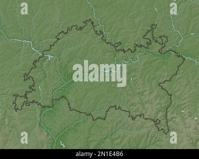 Tatarstan, republic of Russia. Colored elevation map with lakes and ...