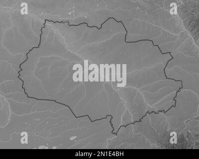 Tomsk, region of Russia. Grayscale elevation map with lakes and rivers ...