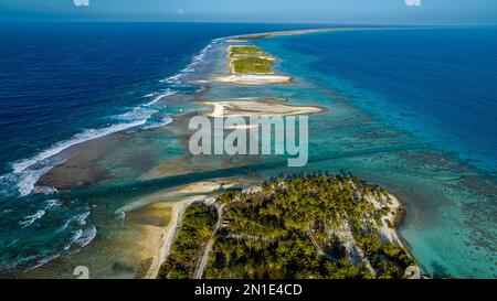 Aerial of Hikueru atoll, Tuamotu archipelago, French Polynesia, South ...