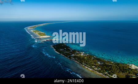 Aerial of Hikueru atoll, Tuamotu archipelago, French Polynesia, South ...