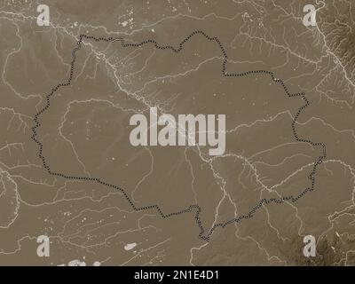 Tomsk, region of Russia. Colored elevation map with lakes and rivers ...