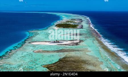 Aerial of Hikueru atoll, Tuamotu archipelago, French Polynesia, South ...