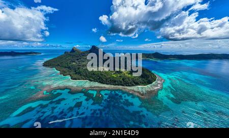Aerial of Mangareva, Gambier archipelago, French Polynesia, South ...