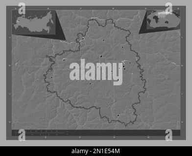 Tula, region of Russia. Bilevel elevation map with lakes and rivers ...