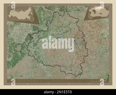 Tula, region of Russia. High resolution satellite map. Corner auxiliary ...