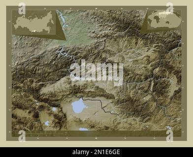 Tuva, republic of Russia. Elevation map colored in wiki style with ...