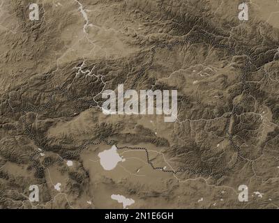 Tuva, republic of Russia. Colored elevation map with lakes and rivers ...