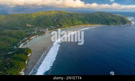 Aerial of Avera, Rurutu, Austral islands, French Polynesia, South ...