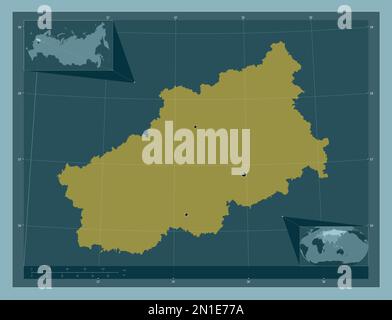 Tver', region of Russia. Solid color shape. Locations and names of ...