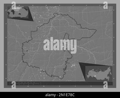 Tyumen', region of Russia. Bilevel elevation map with lakes and rivers ...