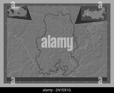 Udmurt, republic of Russia. Bilevel elevation map with lakes and rivers ...